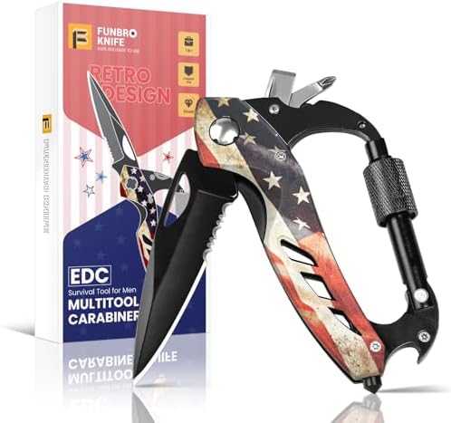 FUNBRO Multitool Carabiner Knife Tools for Men, Cool Gadgets Survival Gear with Folding Knives ...