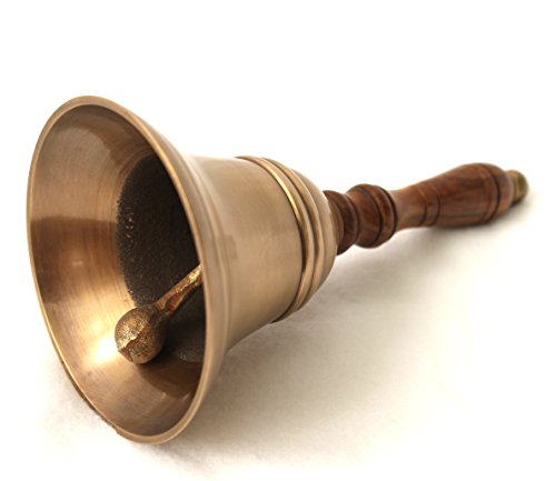 Antique Brass Hand Bell with Wooden Handle Height 17cm Desk Bell – BigaMart