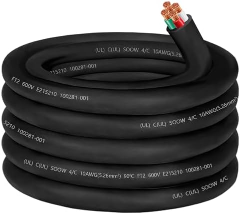Wire Cord, 50 Ft, Rubber Coated, 10 Gauge, 4 Conductor (10/4) 600v SOOW ...