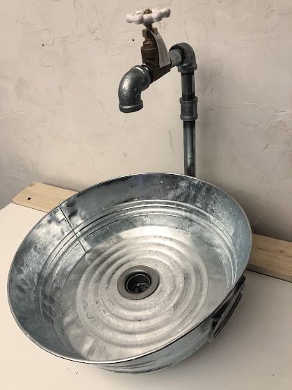 Amazon.com: Single Pipe Faucet & (Medium Round Wash-Pan Sink Rustic ...