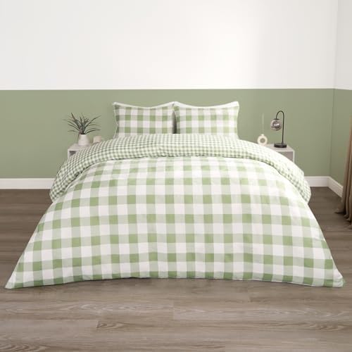 OHS Green Gingham Check Bedding Set, Single Duvet Covers Check Bedding ...