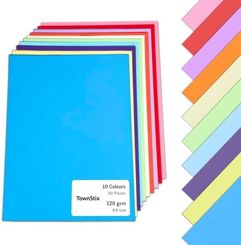 50 Sheets, 120gsm - Coloured Paper A4, Multi Colour Card Cardstock for ...