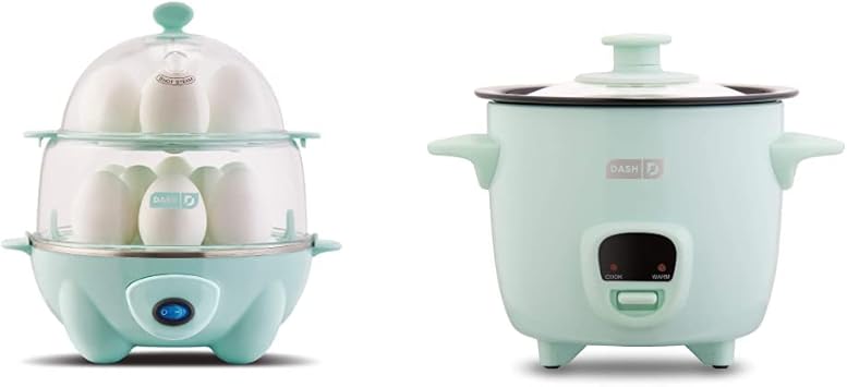 Amazon.com: Dash Deluxe Rapid Egg Cooker, Aqua & DRCM200GBAQ04 Mini ...