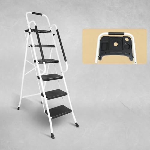 SocTone 5 Step Ladder with Handrails, Folding Step Stool with Tool ...