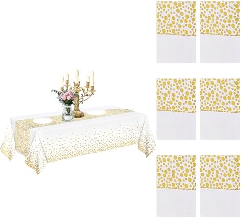 ALLWYOU 6Pcs White Table Cloth Party 54" x 108" Gold Dot Confetti ...