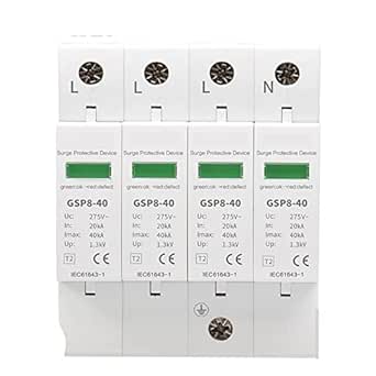 3P+N AC Rail 4 Pole AC275V 400V 440V 20KA-40KA AC Surge Protector (Size : 4P SPD AC400V 40KA ...