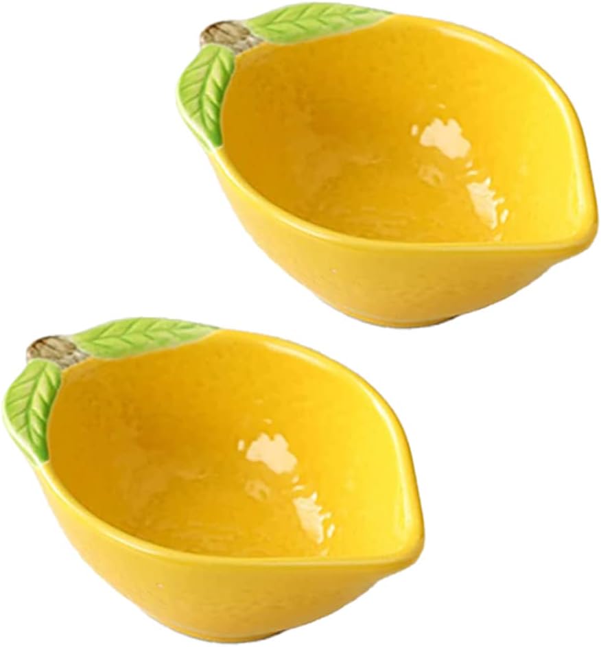 Amazon.com: 123Arts Ceramic Dessert Bowls, Set of 2, Lemon Shape Side ...