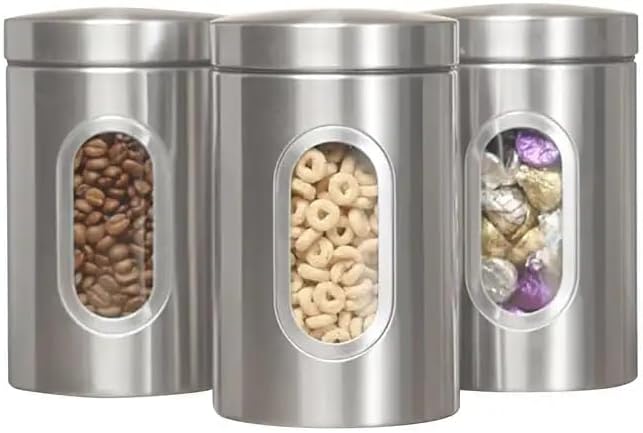 HOMION 3 PC Kitchen Canister Set - Stainless Steel With Secure Lids ...