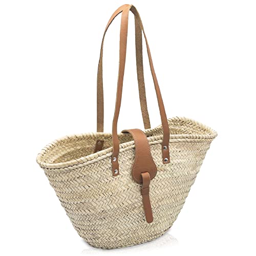 Amazon.com: FRENCH BASKET straw bag with leather handles, beach bag ...