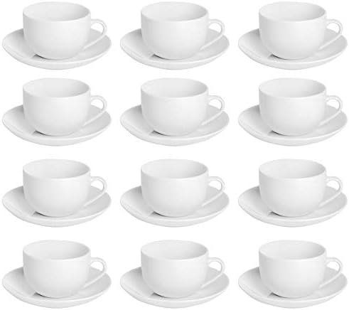 Argon Tableware 24 Piece Classic White Teacup & Saucer Set - Porcelain ...