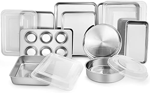 Amazon.com: TeamFar Stainless Steel Bakeware Set, 13-Piece Metal Baking ...