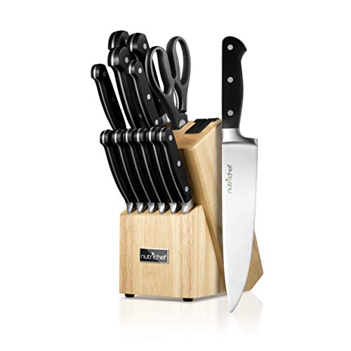 NutriChef 13-Piece Kitchen Knife Set with Wooden Block – Precision ...