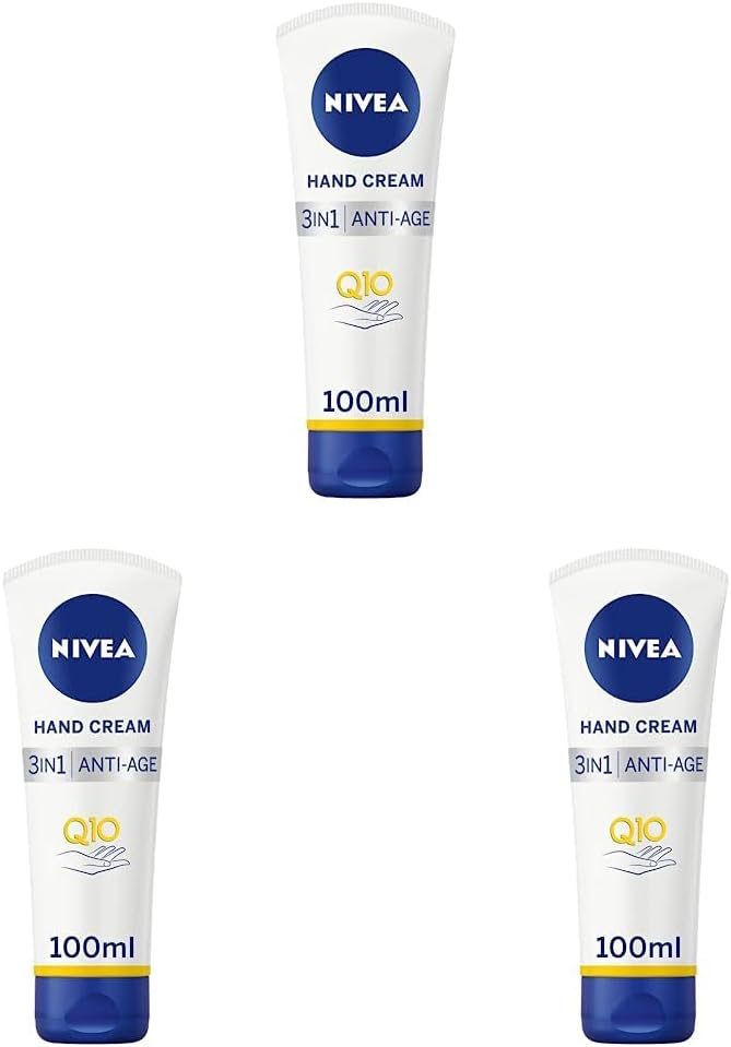 NIVEA 3in1 Q10 Anti-Age Care Hand Cream (100ml), Moisturising Hand Cream Reduces the Appearance ...