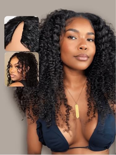 Amazon.com : UNICE EasiContour V Part Kinky Curly Human Hair Wig ...