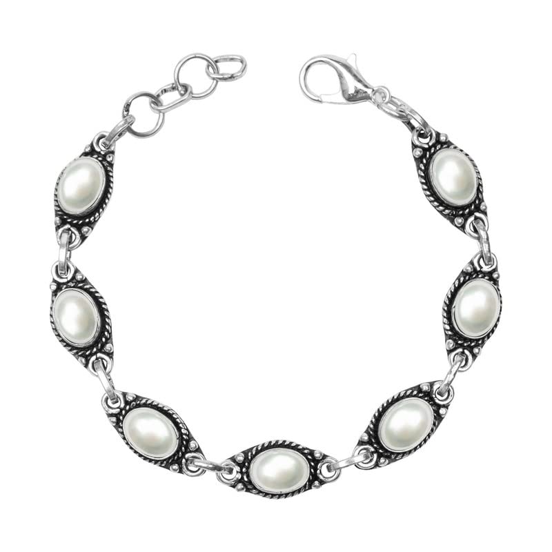 Amazon.com: Pearl Stone Bracelet, Handmade Bracelet for Women, Silver ...