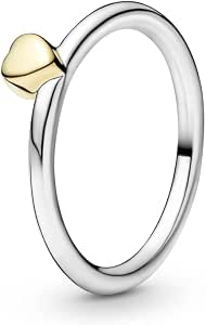 Amazon.com: Pandora Puzzle Heart Ring, Sterling Silver & 14K Gold, Size ...