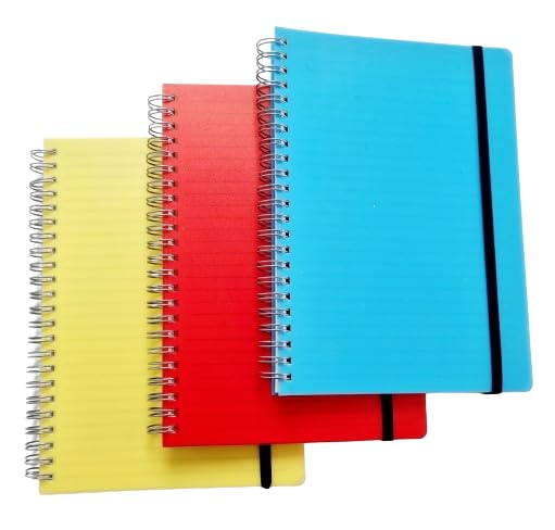NAYA Notepads 3 Pack A5 200 Pages Spiral Pocket Notebooks, Wire Bound ...