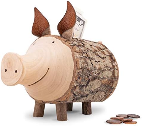 Amazon.com : Forest Decor Wood Piggy Banks - Adorable Pig Figurine Coin ...