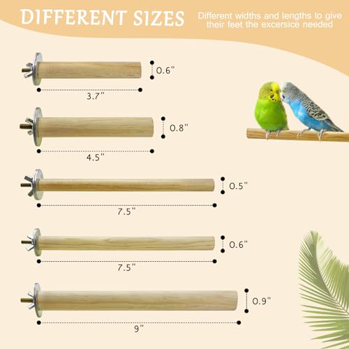 S&X Bird Perch, 5 PCS of Natural Wood Perches with Different Widths and ...
