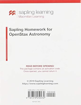 Sapling Homework for OpenStax Astronomy (Single-Term Access): Sapling ...