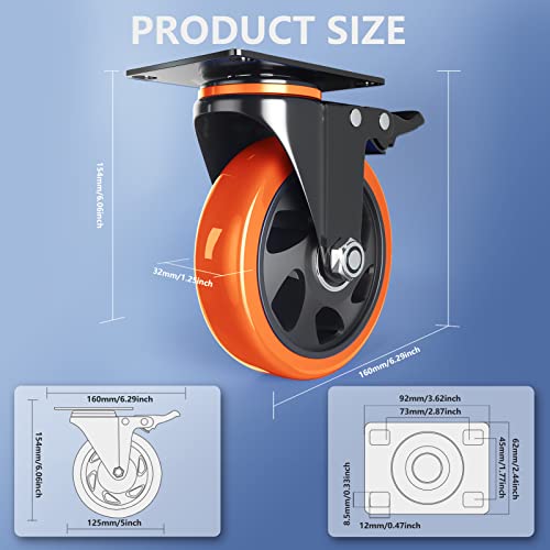 Snapklik.com : Casters Set Of 4 Heavy Duty,5 Inch Caster Wheels