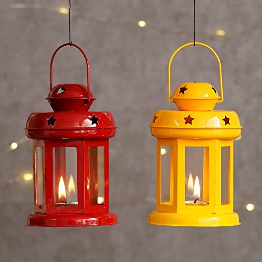 Buy Shubh Shree Set of 2 Decorative Iron Hanging Lantern Tealight ...