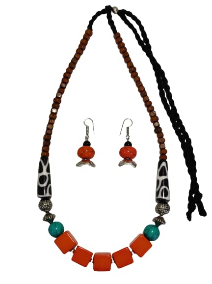 Buy Resin and Wooden bead jewellery set | Adjustable length neck tarcel ...