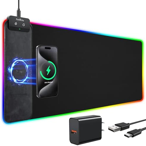 Amazon.com: RGB Gaming Mouse Pad Wireless Charging 15W with LED Cable ...