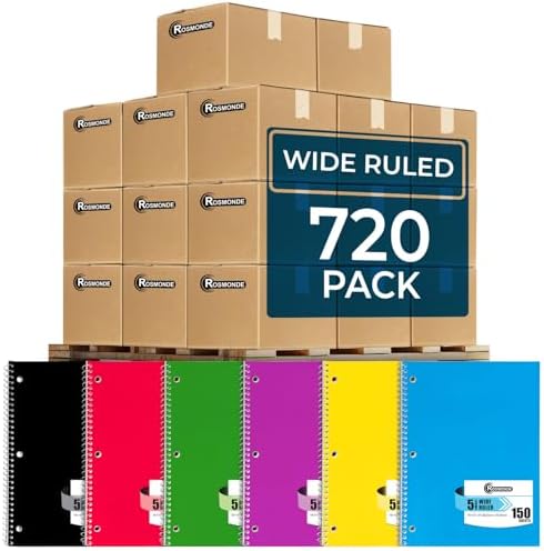 Amazon.com : Rosmonde 720 Packs (Pallet) 5 Subject Notebooks, Spiral ...