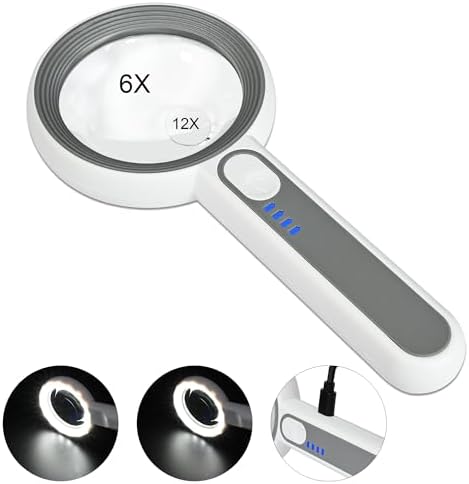 Amazon.com: 6X 12X Hand Held Magnifying Glass with Light, Magnifier ...