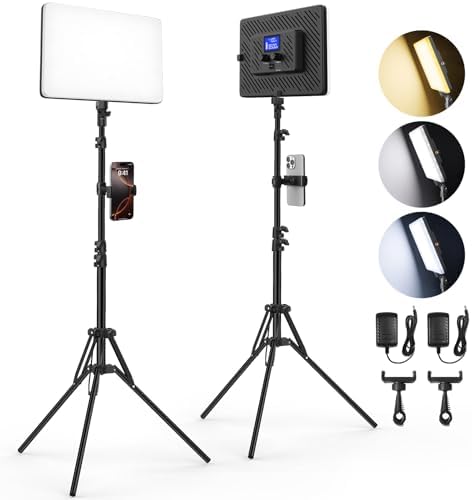 Amazon.com : Led Video Light Panel Lighting Kit, QEUOOIY 2-Pack Bi ...