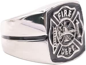 JAJAFOOK Firefighter Professional Men's Ring, Stainless Steel FD Red ...