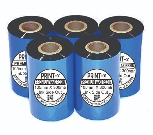 Print-x 105mmX300mtr Premium Wax Resin Ribbon (Pack of 5), Thermal ...