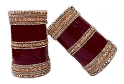 Buy PRIYA KANGAN Exotic Designer Rose Gold Mahroon Punjabi Chuda ...