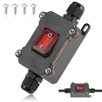 IP68 Waterproof Inline Cord DPST Rocker Switch with Red Indicator Light, 220V 30A IP68 ...