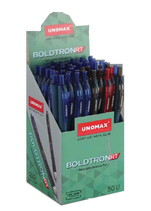 UNOMAX Boldtron RT Ball Point Pens - Pack of 50 (Blue, Red & Black ...