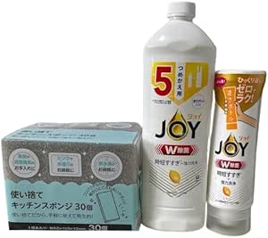 Amazon.co.jp: スポンジ付き JOY W除菌本体290ml(レモン)＋詰め替え670ml×2本＋使い捨てキッチンスポンジセット オリジナルサンキューカード付き : ドラッグストア
