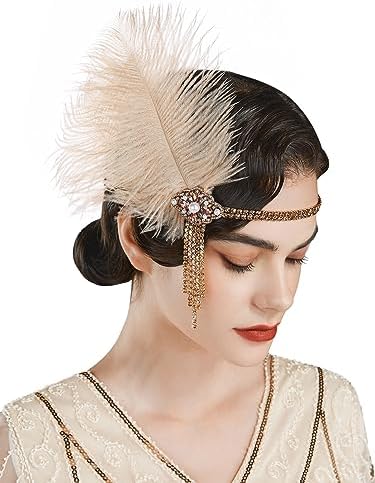 Amazon.com : SWEETV 1920s Flapper Headband, Rhinestone Feather Roaring ...