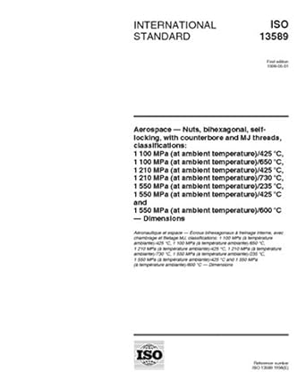 ISO 13589:1998, Aerospace - Nuts, bihexagonal, self-locking, with counterbore and MJ threads ...