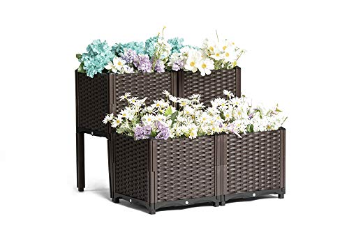 ZERIRA Modern Rattan-Style Plastic Raised Garden Bed Set Indoor Outdoor ...