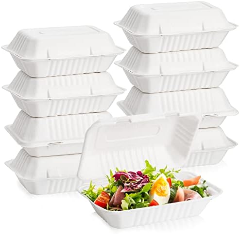 Amazon.com: Compostable Rectangular Hinged Clamshell Take Out Food ...