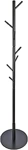 Keypak Wooden Coat Stand with Round Base, Freestanding Coat Rack, Adjustable Height Coat Tree ...