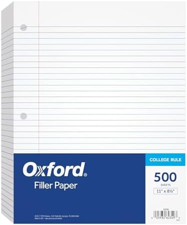Oxford Filler Paper, 8-1/2" x 11", College Rule, 3-Hole Punched, Loose ...