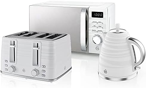 TOWER Renaissance Grey Kettle, 4 Slice Toaster & 800W 20L Microwave ...