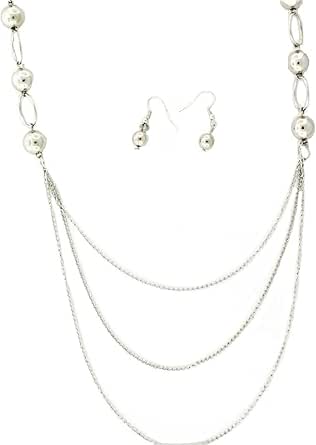 Amazon.com: Triple Tier Draped with Rings and Beaded Chain Necklace and ...