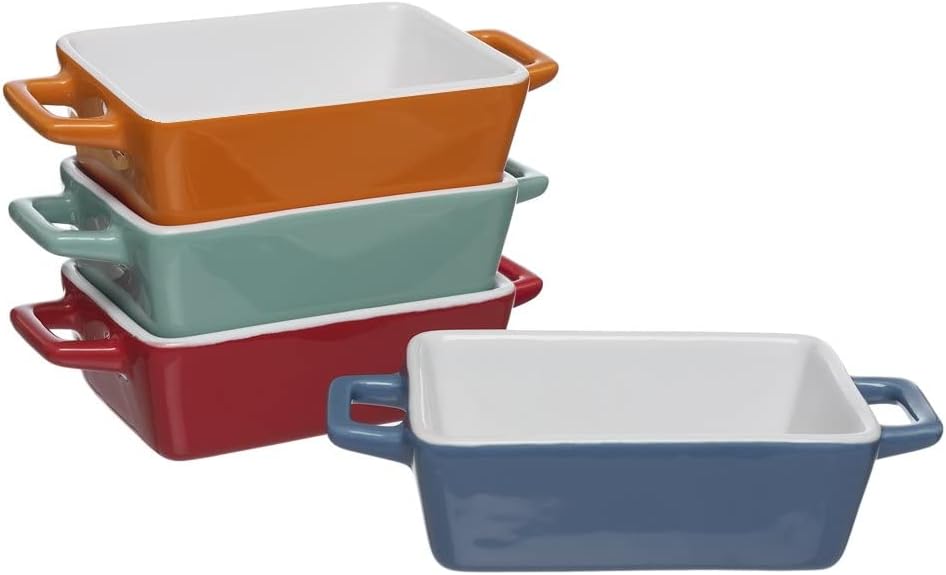 Invero® 4x Set of Mini Stoneware Rectangular Coloured Small Oven to ...