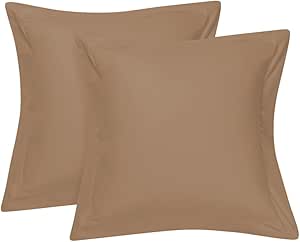 Amazon.com: Cotton Metrics Heavy Quality European Square Pillow Shams Set of 2 Taupe 600TC 100% ...