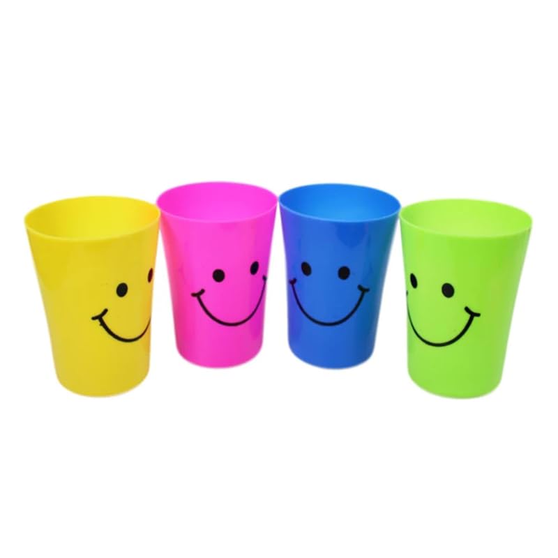 Smiley Face Glass Plastic Cups Reusable With Handles Drinking Mugs ...