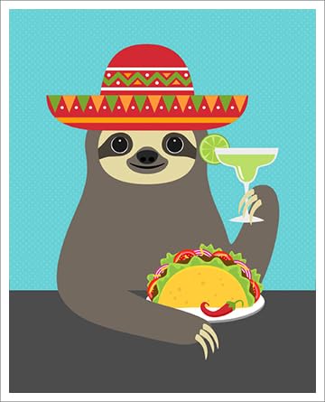 Amazon.com: A 34J - Sloth Eating Taco and Drinking Margarita UNFRAMED ...