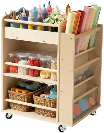 Amazon.com: lukar Wooden Art Storage Cart with Wheels, 25.6" Art Supply ...